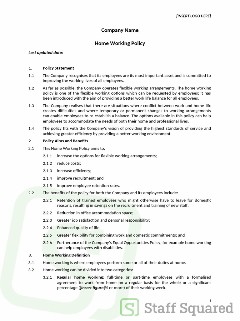 Home Working Policy | PDF | Employment | Insurance
