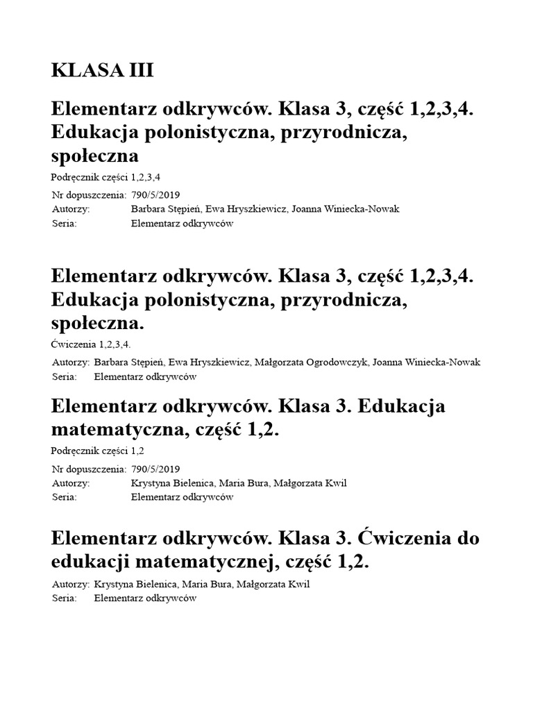 Podr Czniki Kl. 3 2020 21 | PDF
