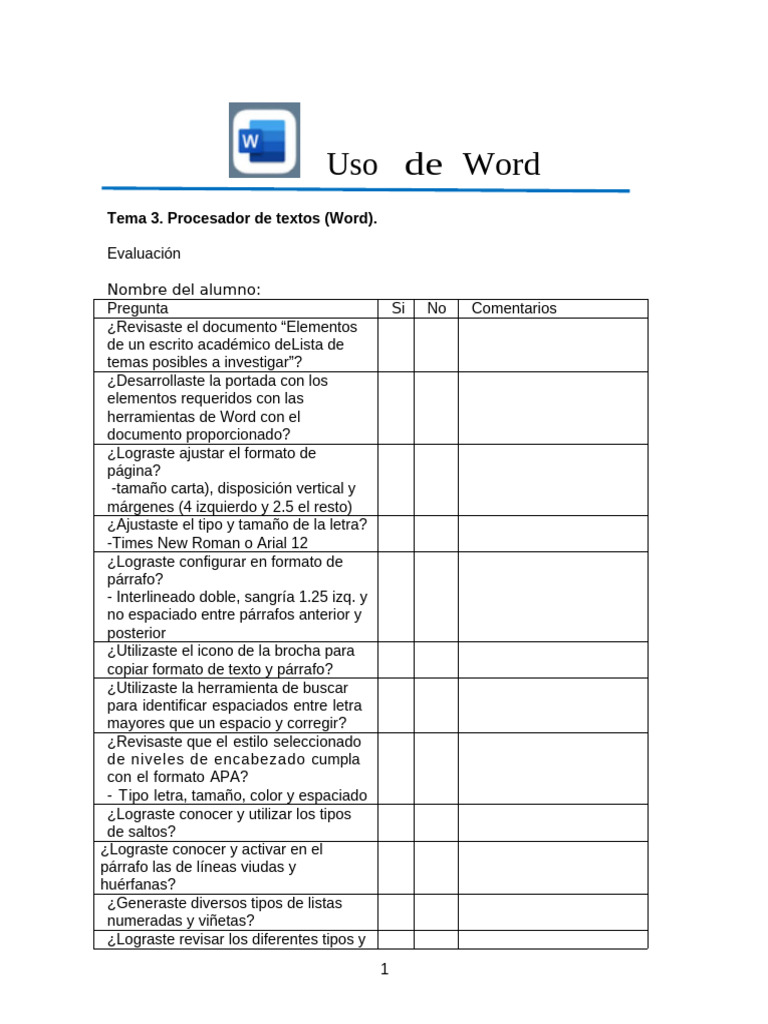 Guía de Evaluación T3. Procesador de Textos Word | PDF