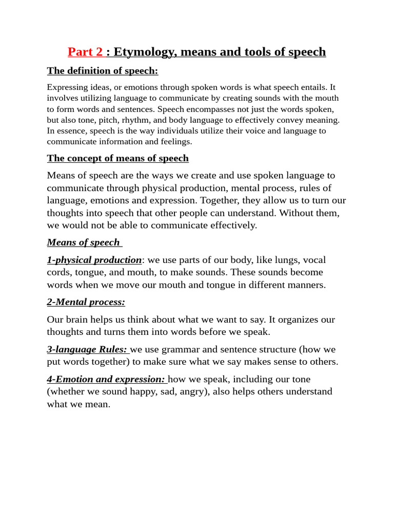 Part 2 Etymology, Means, and Tools of Speech | PDF | Speech | Human Voice