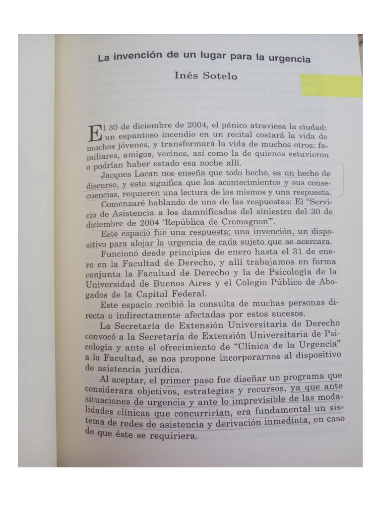 Inés Sotelo. Urgencia Subjetiva. en Tiempos de Urgencia. JCE Ediciones ...