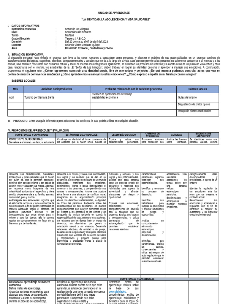 Unidad de Aprendizaje 2 DPCC - 3° 2023 | PDF | Aprendizaje | Mediación