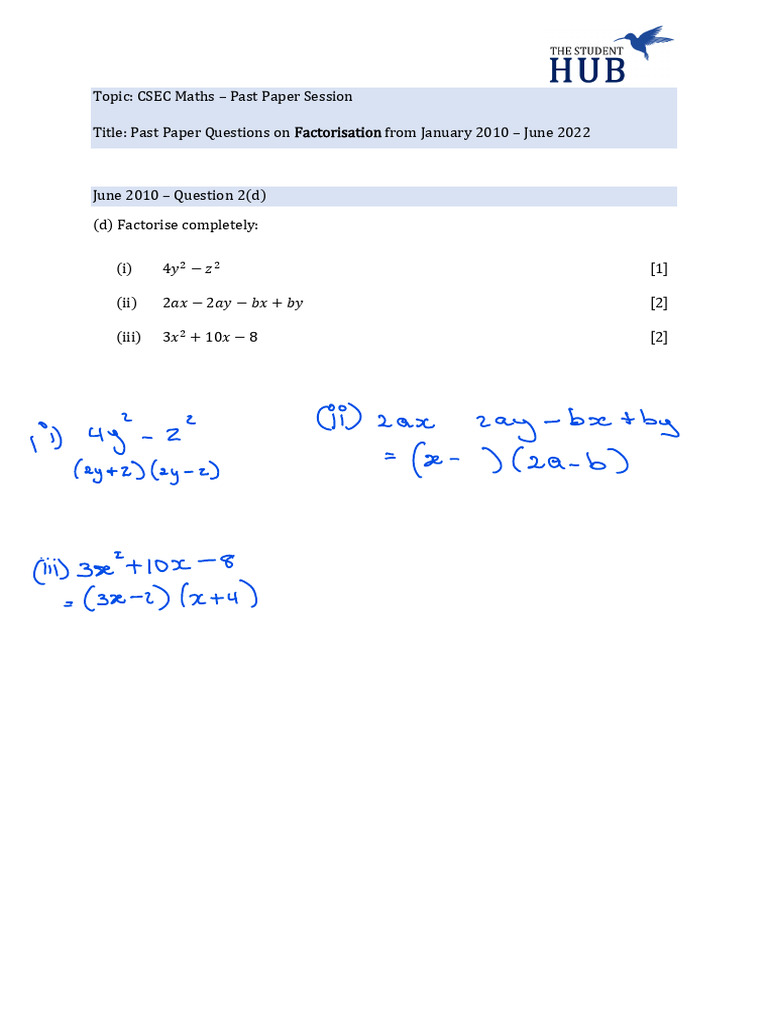 CSEC Maths - Factorisation | PDF | Quadratic Equation | Mathematical ...