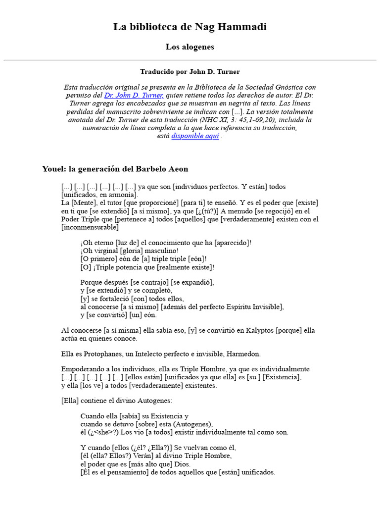 Alogenes - Biblioteca Nag Hammadi | PDF | Dios | Conocimiento