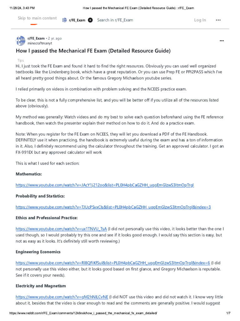 How I Passed The Mechanical FE Exam (Detailed Resource Guide) - R - FE ...