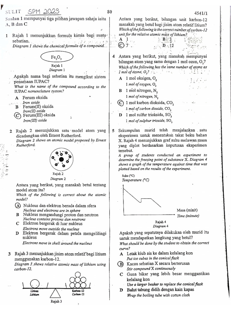 SPM 2023 Chem P1 | PDF
