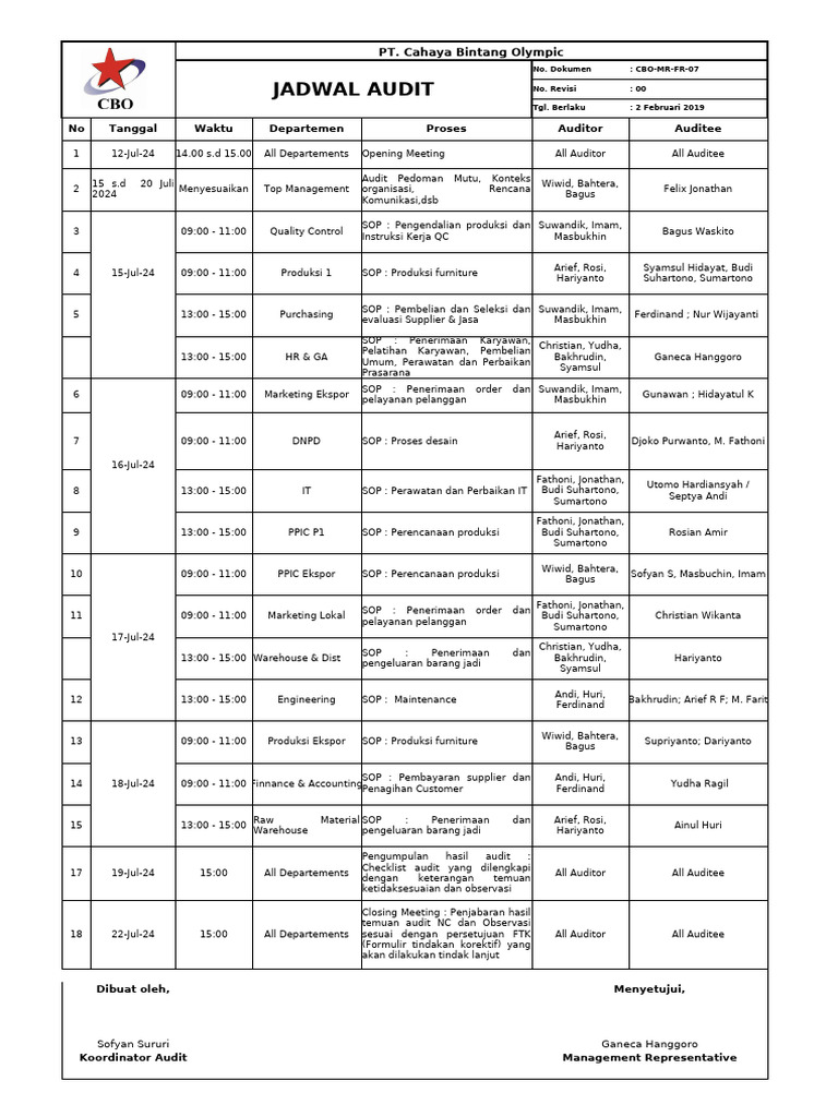 FR-MR-07 Formulir Jadwal Audit Ke 2 2024 | PDF