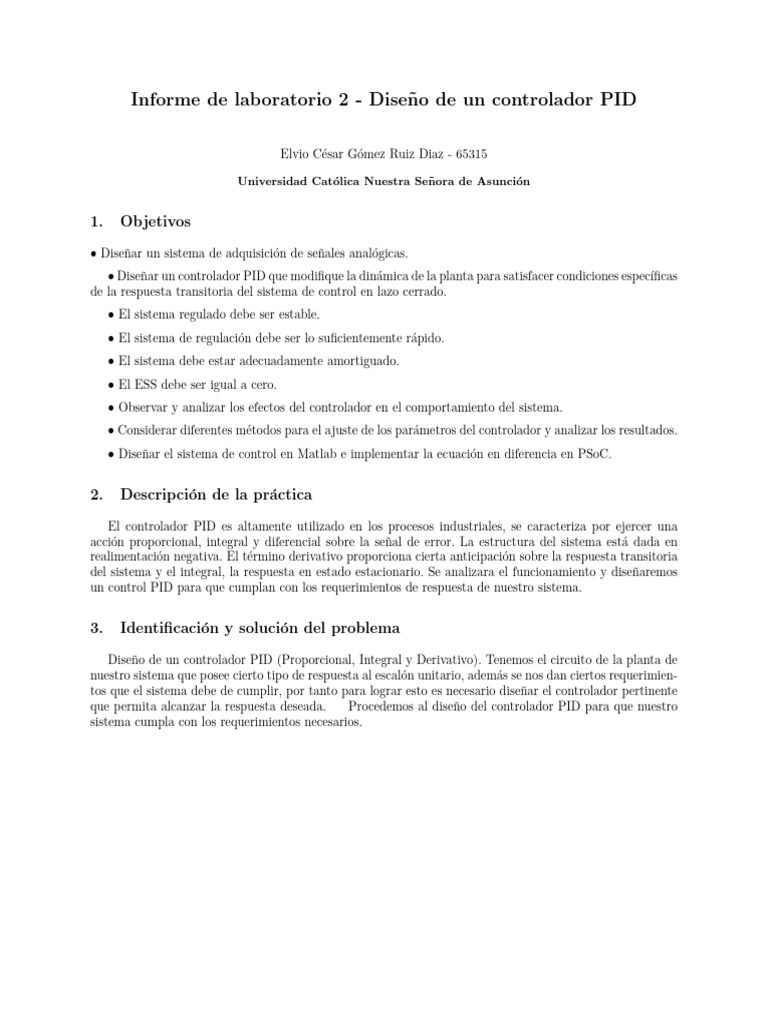 Informe Lab 2 - Automatización - 65315 | PDF | Sistema de control | Teoría de control
