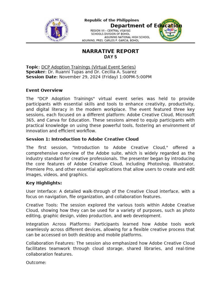 NARRATIVE REPORT - Afternoon | PDF | Cloud Computing | Usability