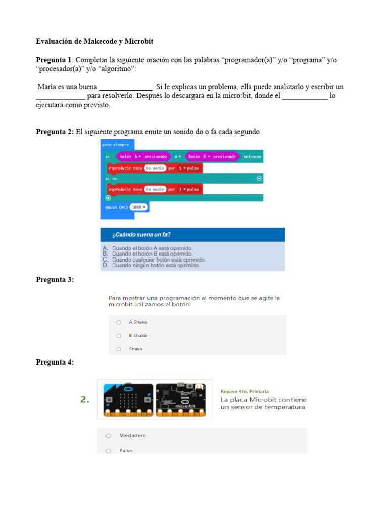 Evaluacion Makecode y Microbit (2) | PDF