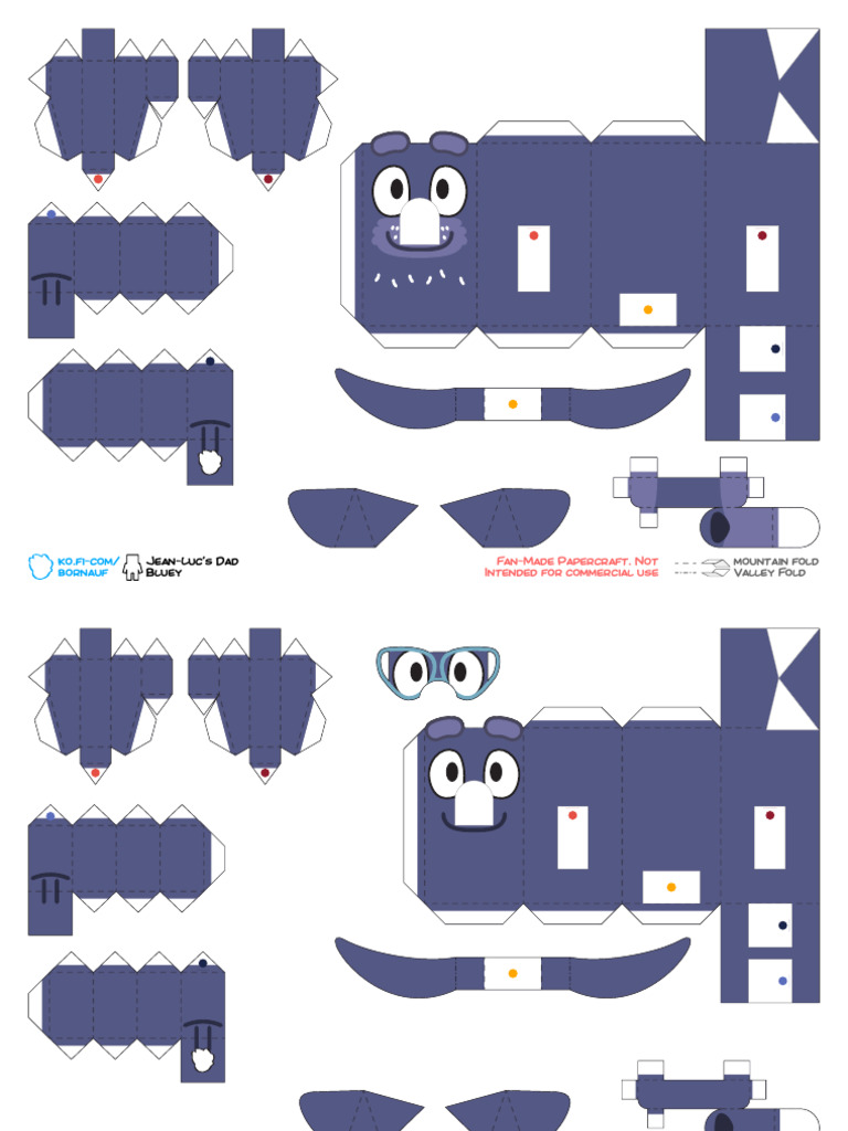 Jean-Lucs Family - Bluey - Bornauf Papercraft Template | PDF