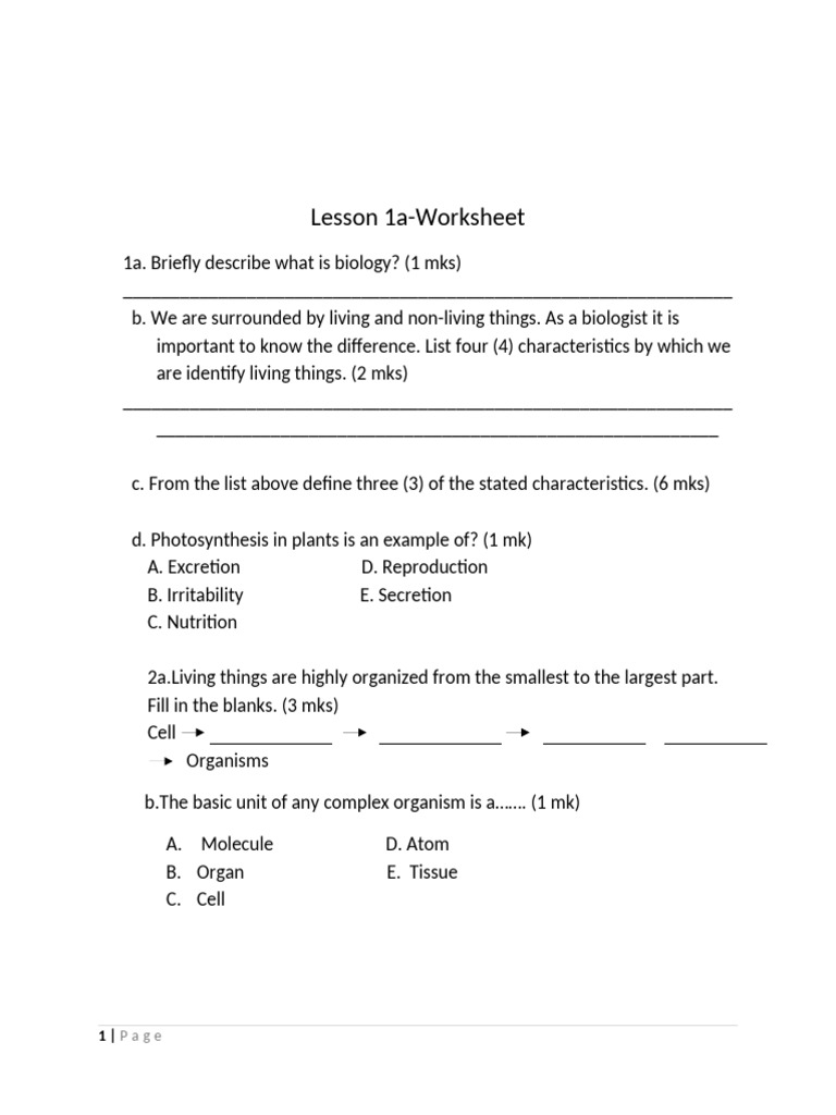 HSB Form 4 Worksheet 1a | PDF | Osmosis | Cell (Biology)