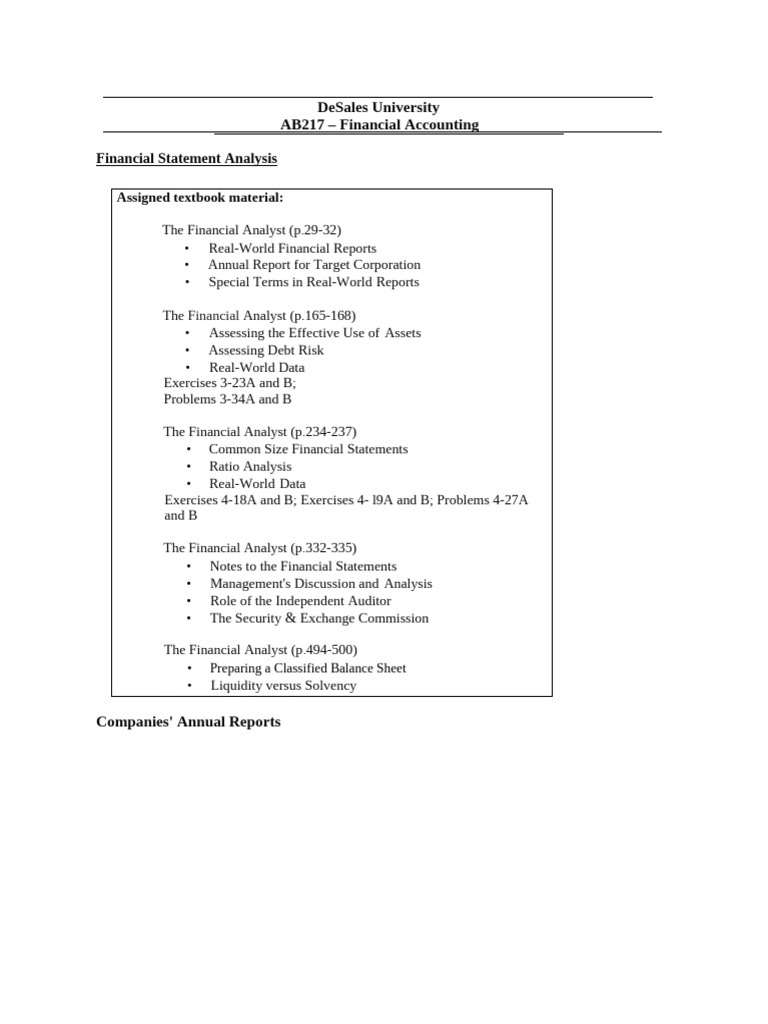 Financial Statement Analysis Student Outline | PDF | Equity (Finance ...