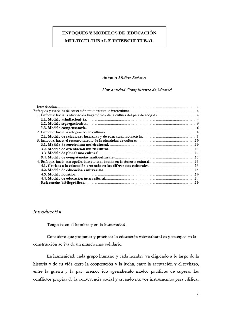 Enfoques y Modelos de Educacion Multicultural e Intercultural | PDF | Racismo | Discriminación y ...