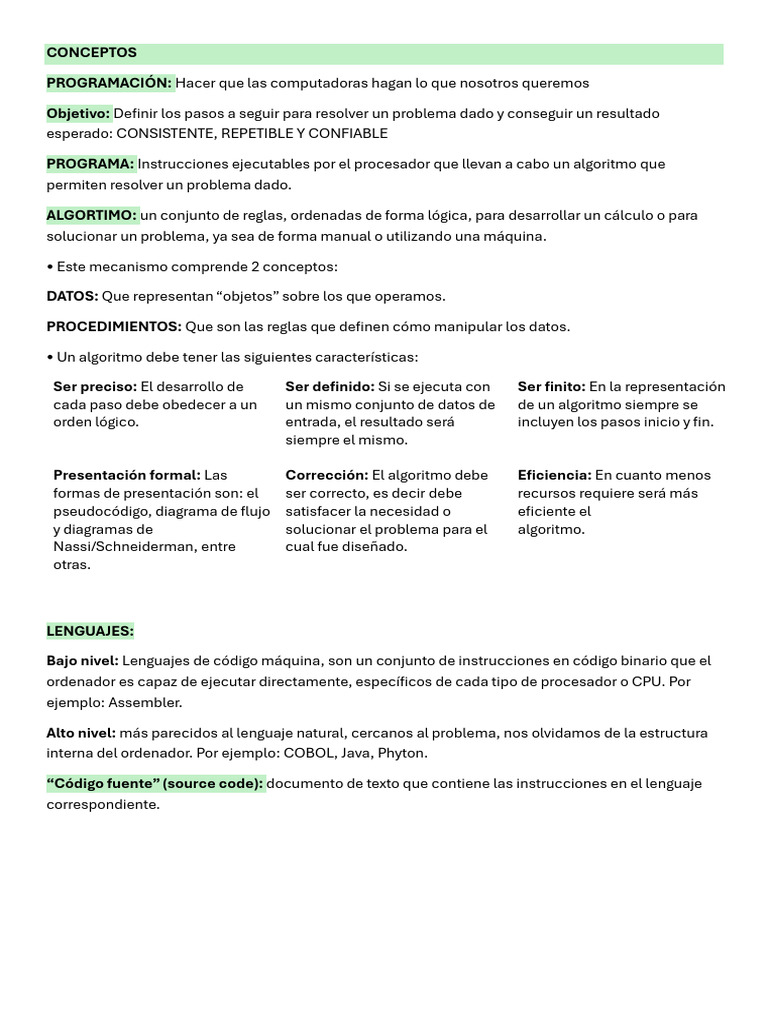 Programación - Resumen / UNLAM | PDF | Objeto (informática) | Algoritmos