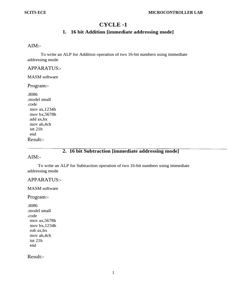 MPMC Programs | PDF | Assembly Language | Subtraction
