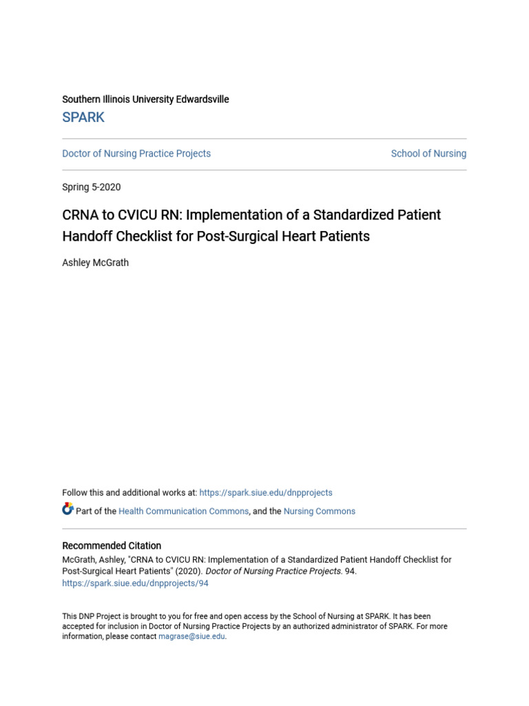 CRNA To CVICU RN - Implementation of A Standardized Patient Handof ...