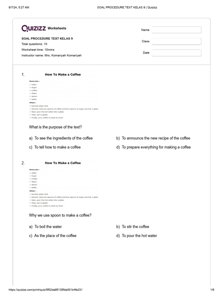 Procedure Text Worksheets for Grade 9 | PDF | Batter (Cooking) | Teaspoon