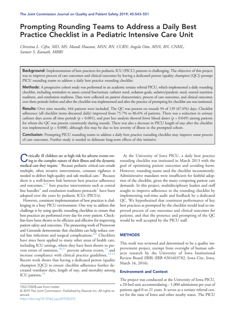 Prompting Rounding Teams Paper | PDF | Intensive Care Unit | Intensive ...