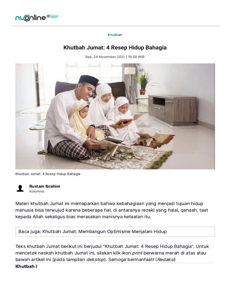 Khutbah Jumat - 4 Resep Hidup Bahagia | PDF