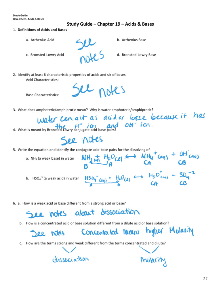 HC Acid Base Review KEY | PDF | Acid | Ph