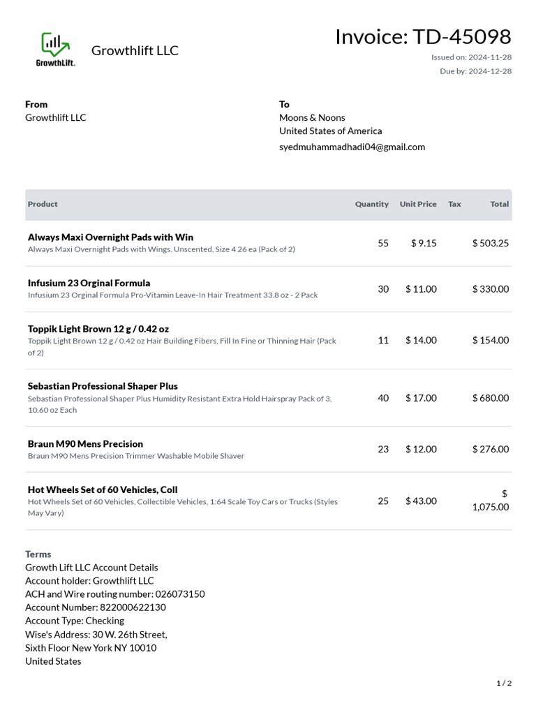 Invoice - TD-45098 | PDF | Vehicles