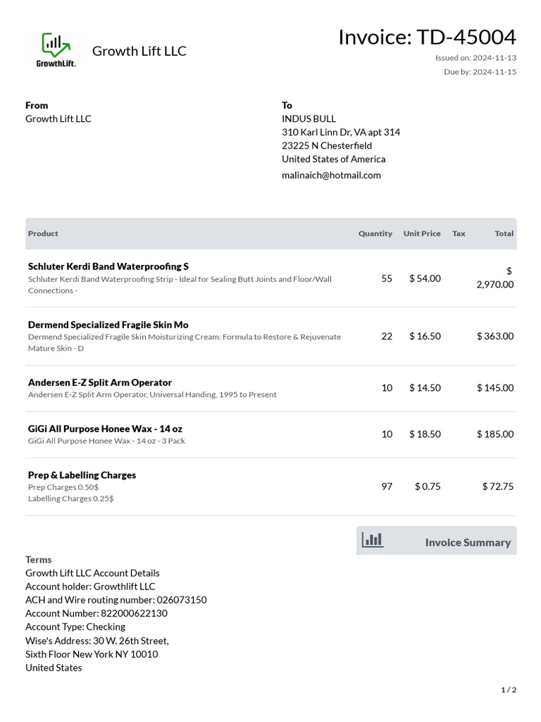 Invoice TD 45004 | PDF
