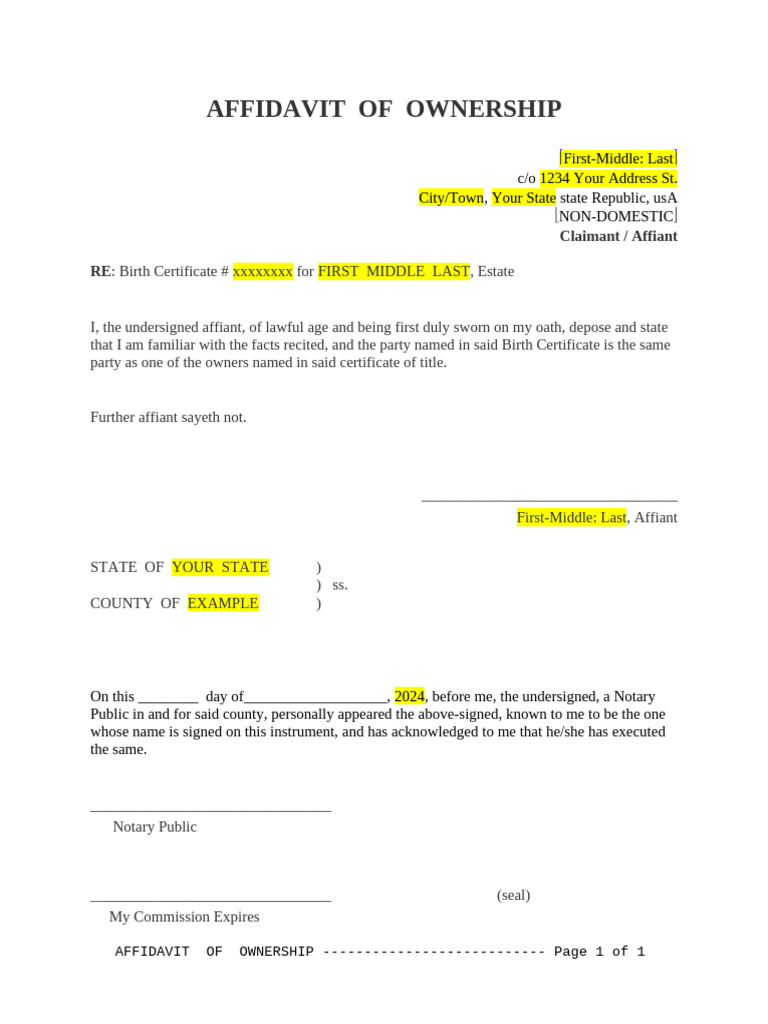 Affidavit of Ownership Notice | PDF