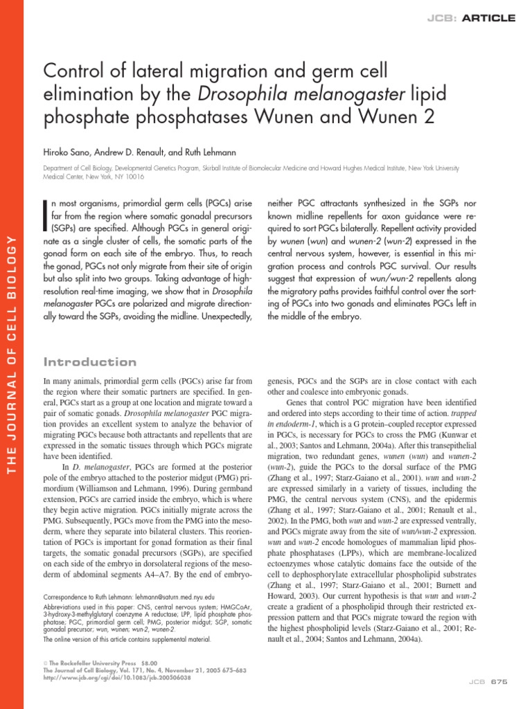 Control of Lateral Migration and Germ Cell Elimination by The ...