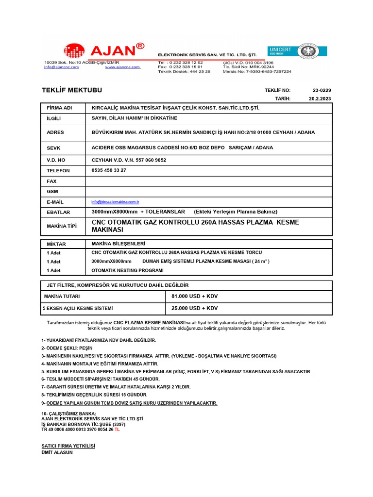 23-0229 - Kircaalic Makina | PDF