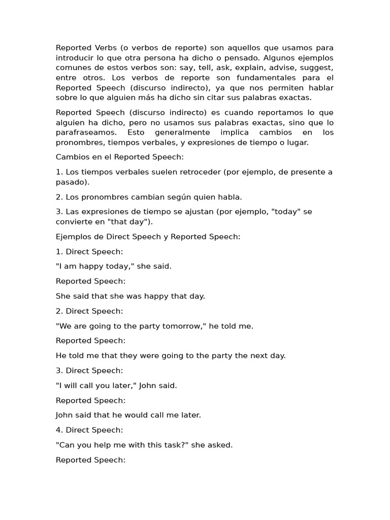 Reported Verbs & Reported Speech | PDF