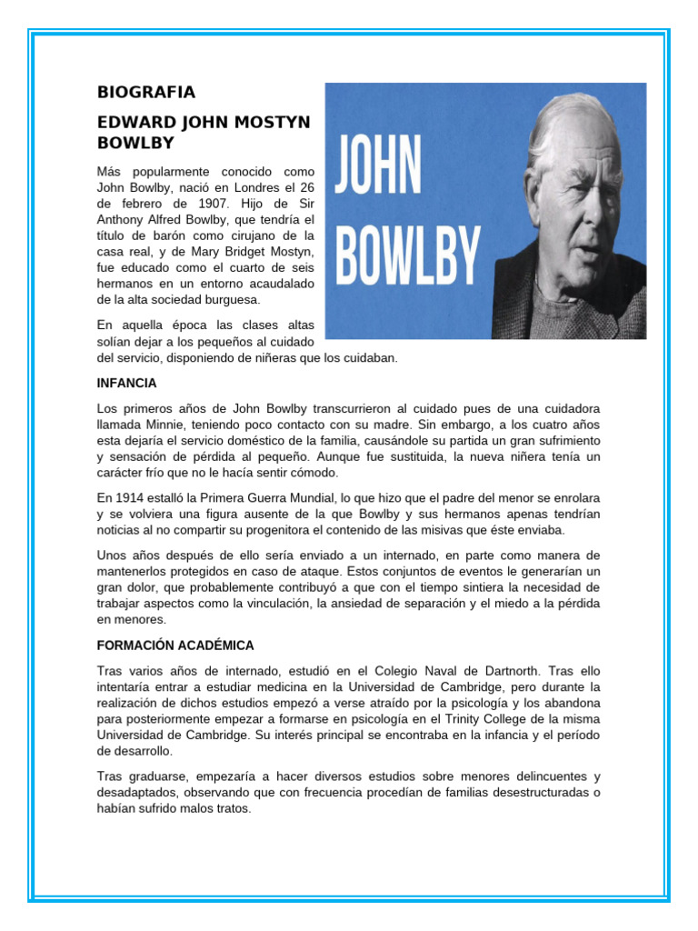 BOWLBY | PDF | Teoría de apego | Sicología