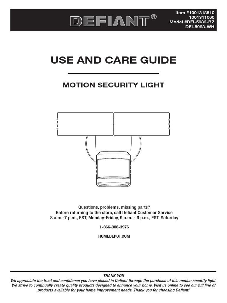 Defiant Floodlight Manual | PDF | Screw | Switch