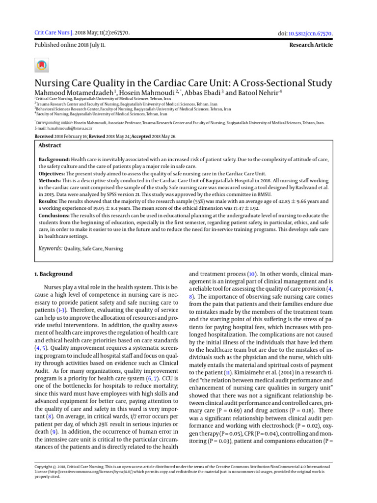 Nursing Care Quality in The Cardiac Care | PDF | Nursing | Patient Safety