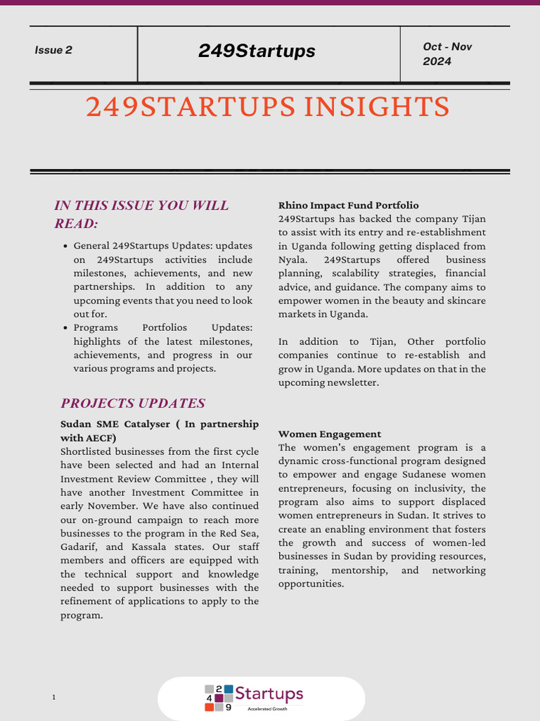 249startups Oct-Nov Newsletter Is Here! ? | PDF | Sudan | Entrepreneurship