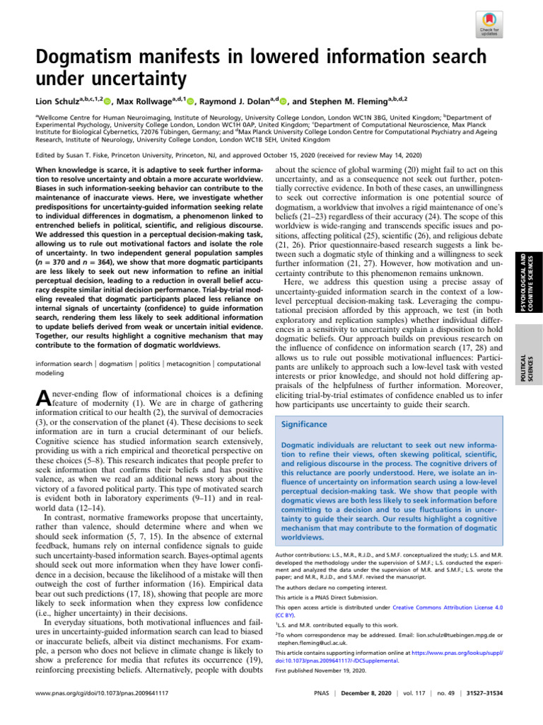 Dogmatism and Information Search Dynamics | PDF | Information ...