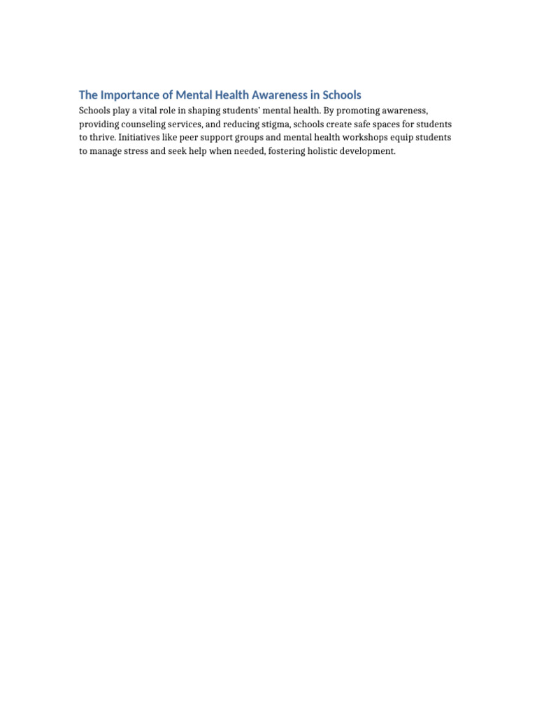 Mental Health Awareness in Schools | PDF