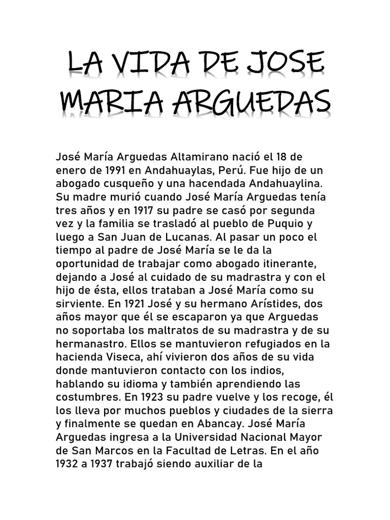 La Vida de Jose Maria Arguedas | PDF