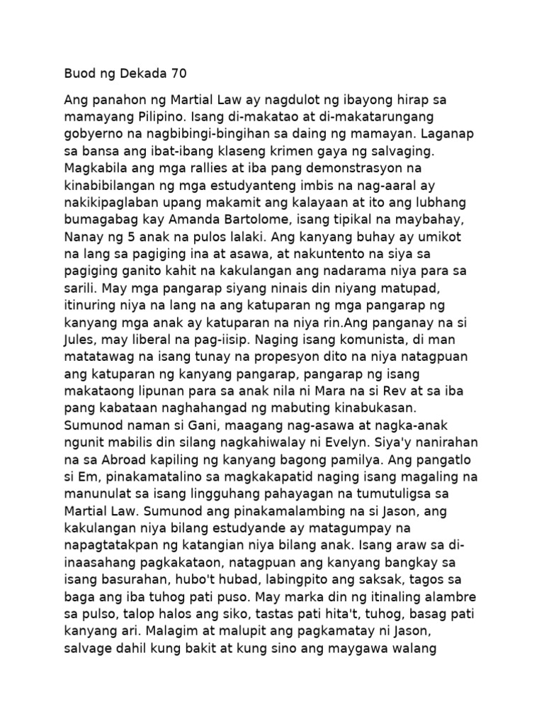 Documents - Tips - Buod NG Dekada 70 5584592d885c0 | PDF