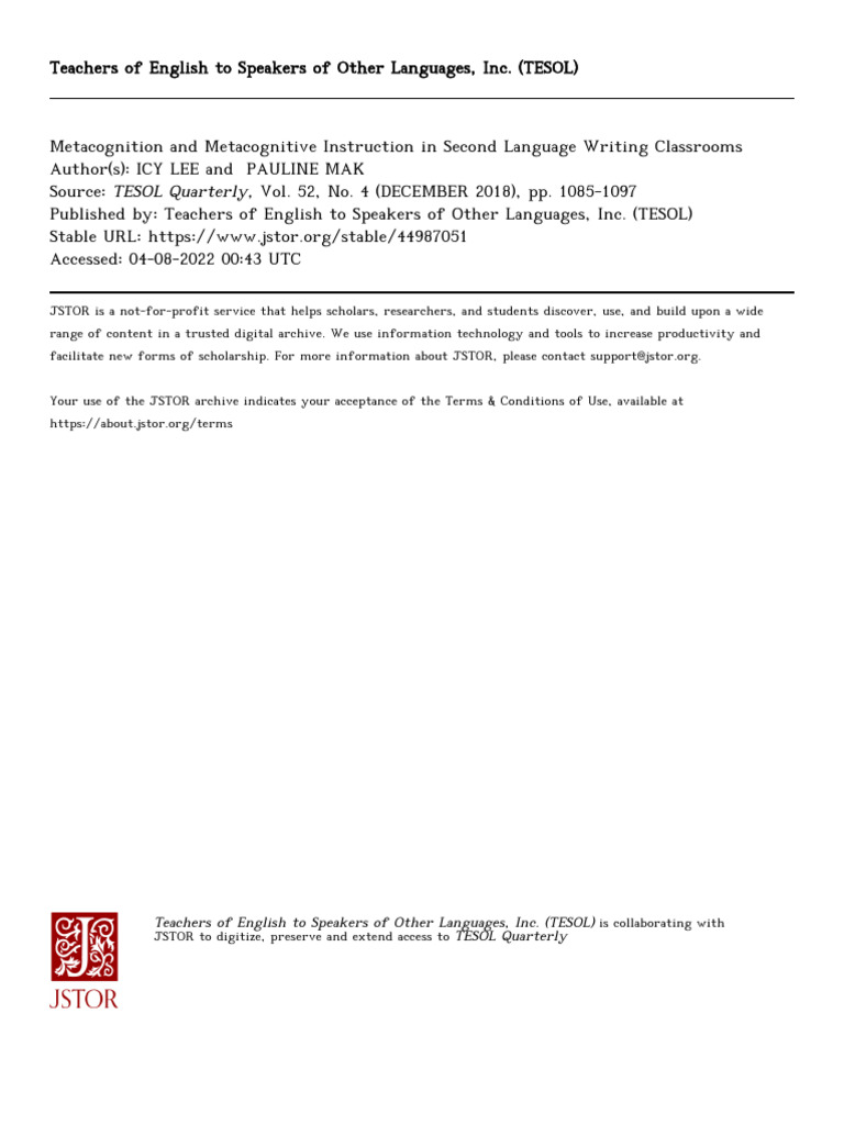 Teachers of English To Speakers of Other Languages, Inc. (TESOL) TESOL ...