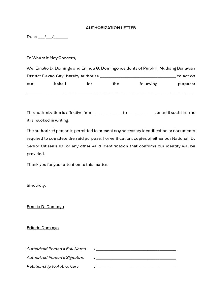 Authorization Letter Template | PDF