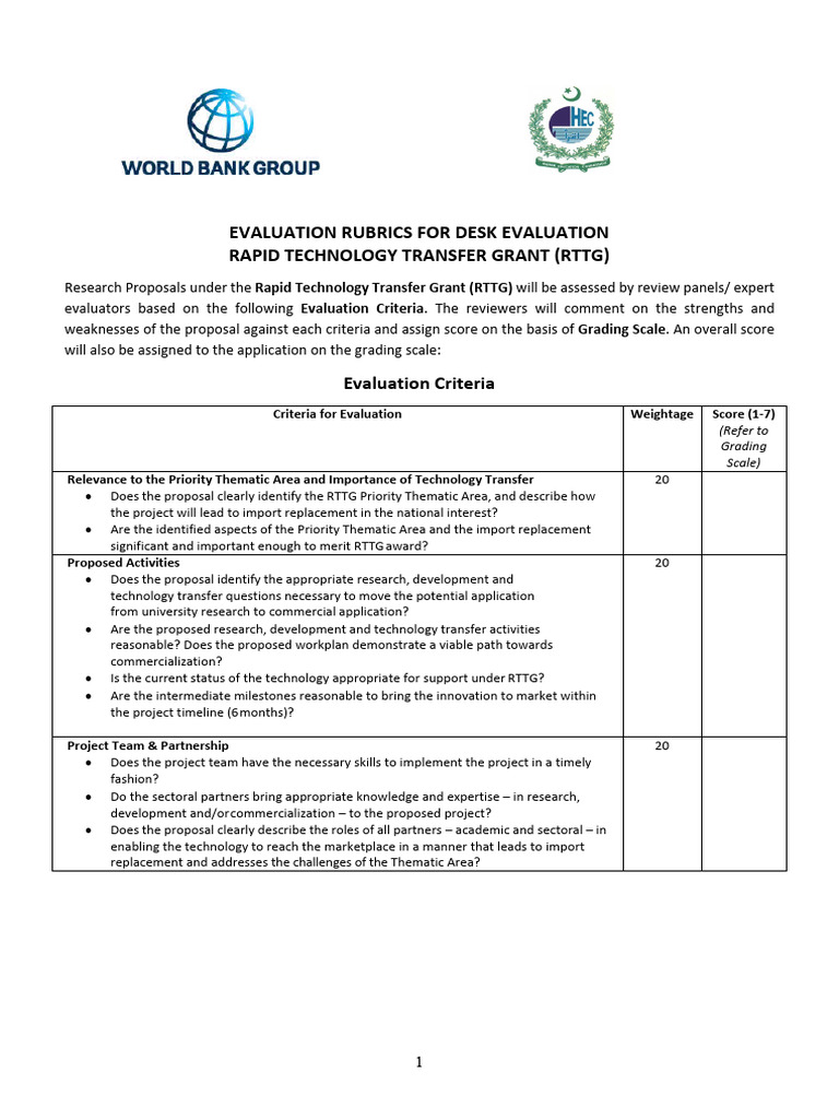 Evaluation Rubrics For Desk Evaluation - RTTG-2 | PDF | Technology ...