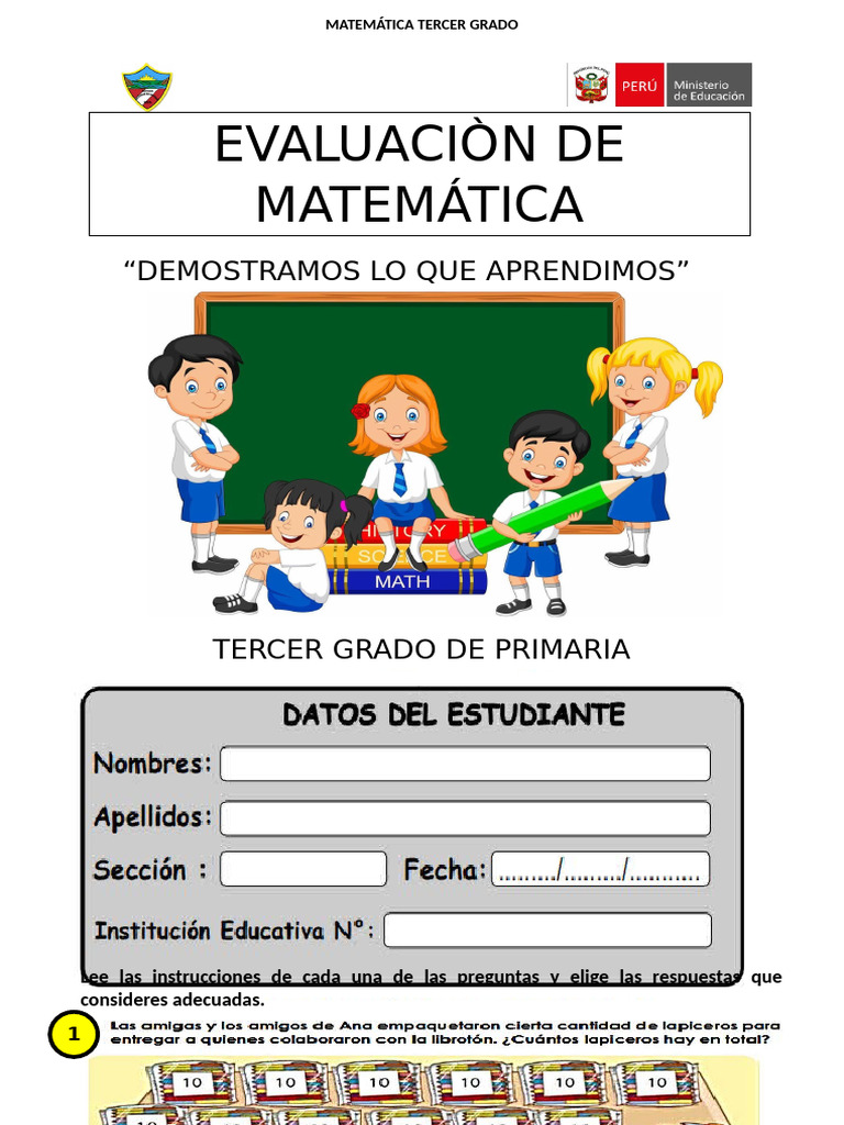 Evaluación Tipo Ece Julio - Demostremos Lo Que Aprendimos-Tercer Grado | PDF