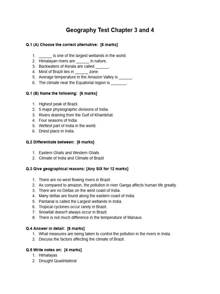 Geography Test Chapter 3 and 4 | PDF