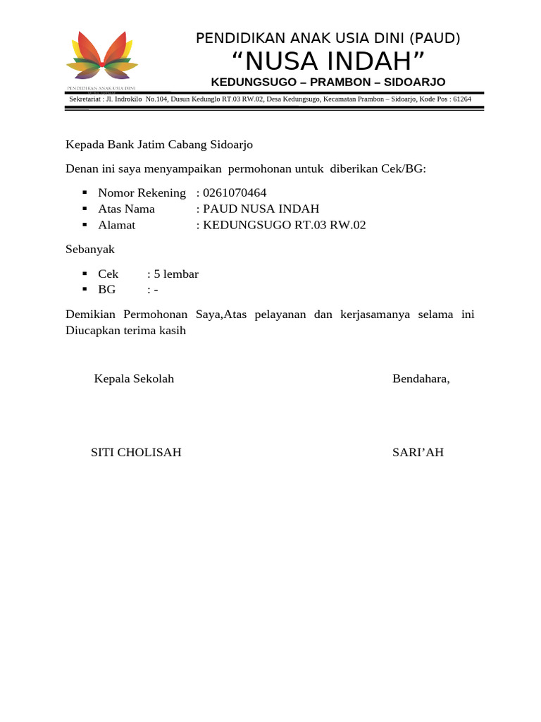 Form Permintaan Cek | PDF