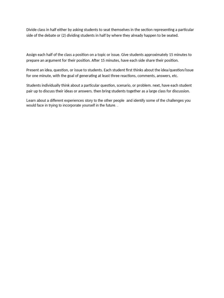 Divide Class in Half Either by Asking Students To Seat Themselves in The Section Representing A ...