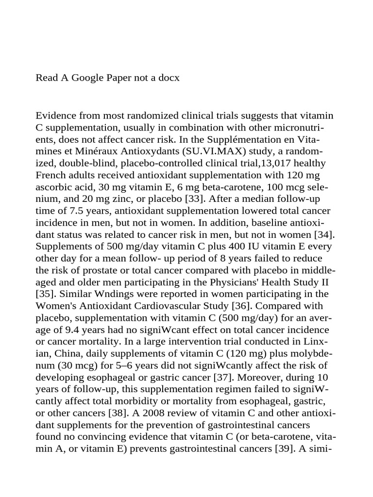 Vitamin C and Cancer Risk: Evidence Review | PDF | Vitamin C | Vitamin E