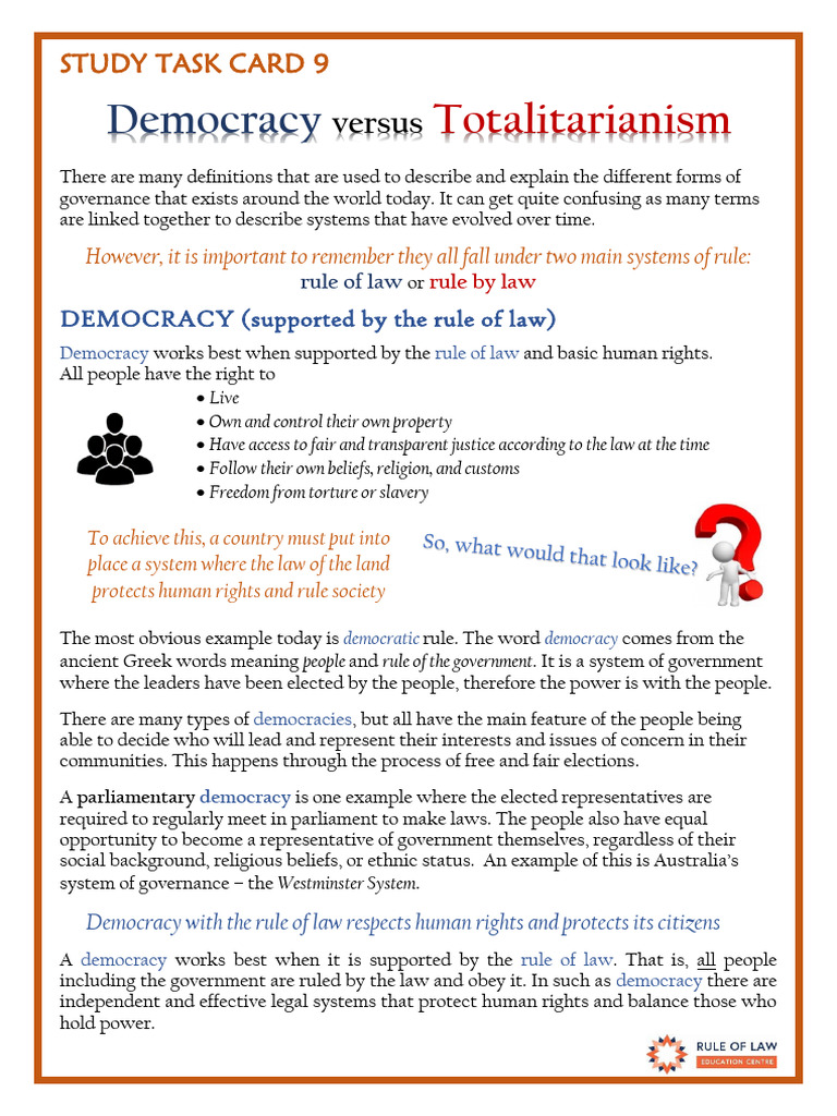Study Task Democracy Vs Totalitarianism | PDF | Democracy | Political ...