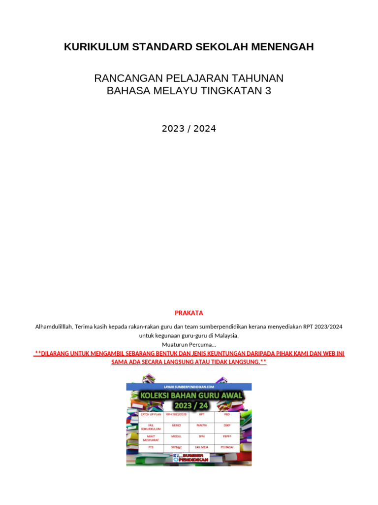 RPT 2023 Bahasa Melayu Tingkatan 3 KSSM | PDF