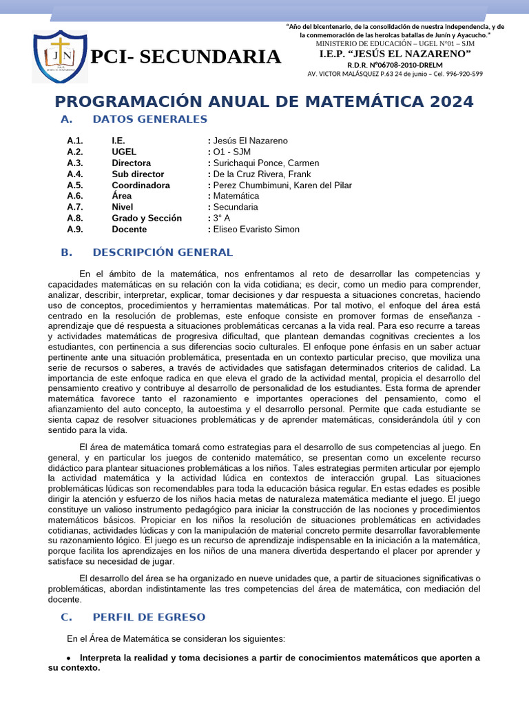 PCI-MATEMÁTICA 3ero Sec | PDF | Números | Aprendizaje